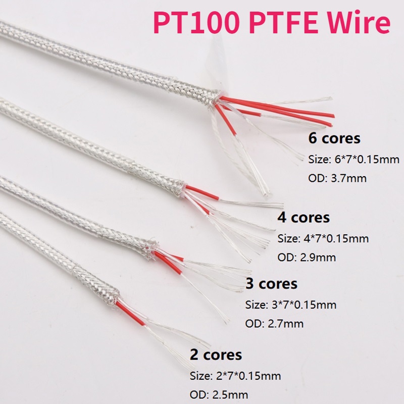 1Meter PT100 Compensation Wire 2 3 4 6 Cores PTFE Insulator Silver ...