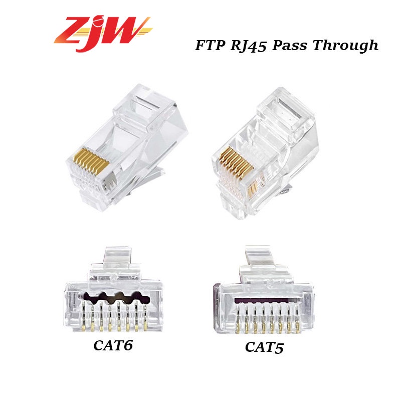 ZJW 100Pcs CAT5/CAT6 FTP RJ45 Pass Through RJ45 Connector Unshielded ...