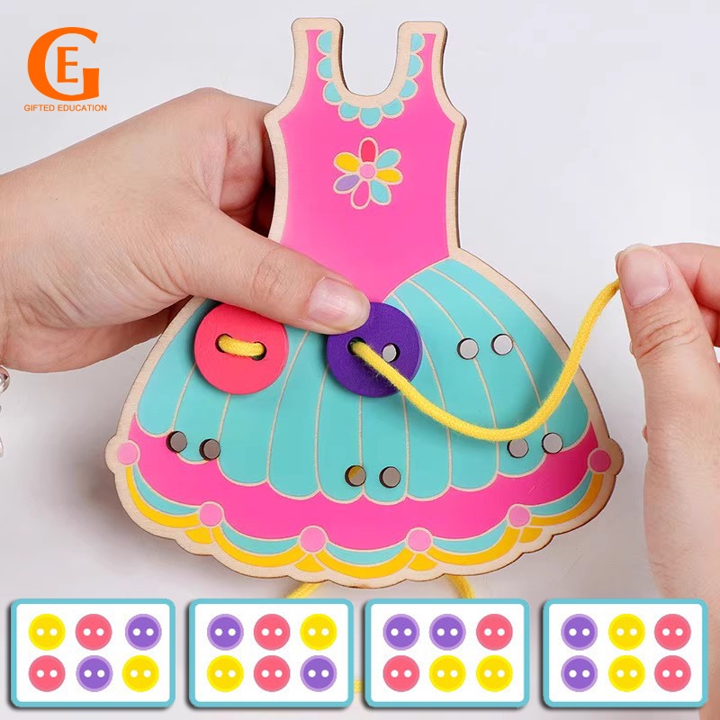 Children Wooden Threading Board Toy Button Matching Children Montessori ...