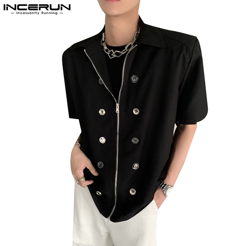 INCERUN Men Korean Deconstructed Metal Button Zipper Design Short ...