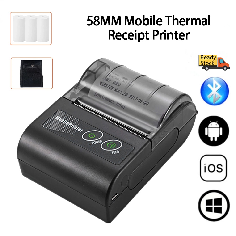 58mm Mini Portable Printer Thermal Wireless Receipt Bluetooth Mobile ...
