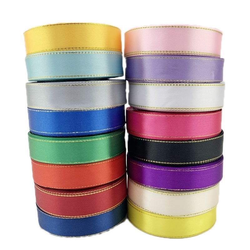 25 Yards/lot 20mm Hight Quality Gold Edge Satin Ribbons Gift Christmas ...