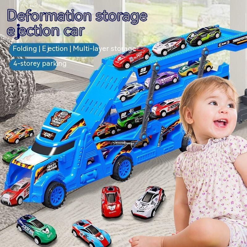 Children's Ejection Deformation Truck Alloy Car Toy Folding Storage ...