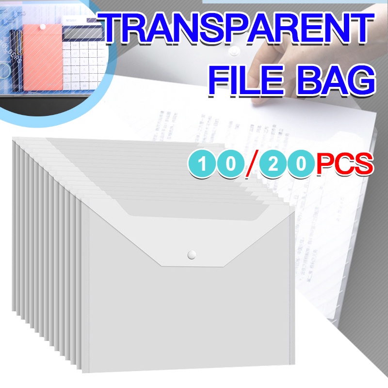 10/20pcs A4 Plastic Envelop With Botton Clear Stripe File Holder Office ...