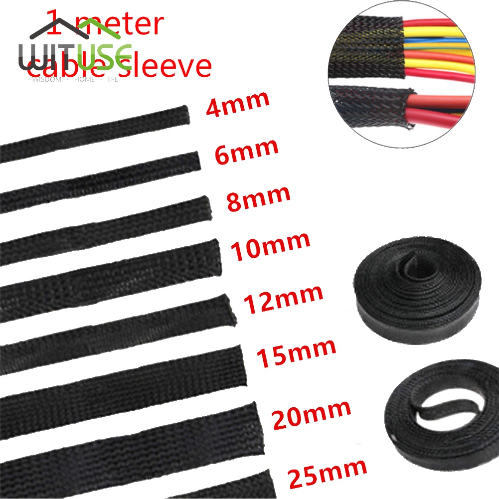 5M/10M Black Nylon Mesh Tube PET Wire Sleeving Spiral Wrapping ...