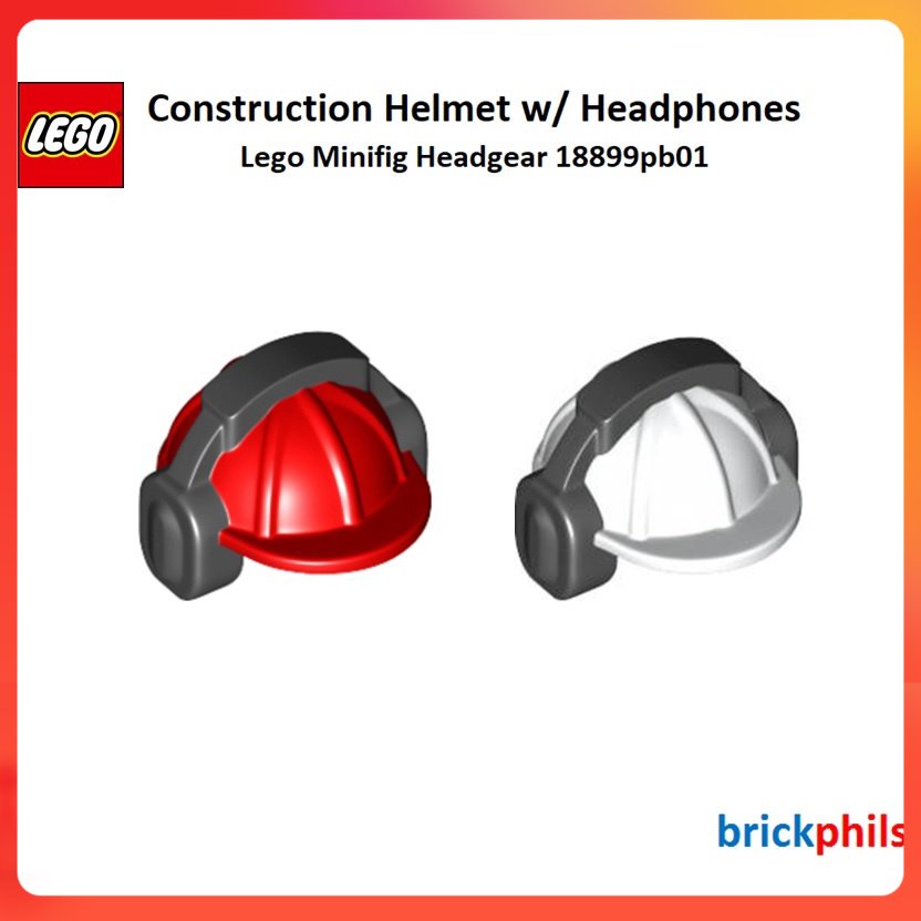 Lego Minifig Headgear 18899pb01 Construction Helmet w/ Headphones ...