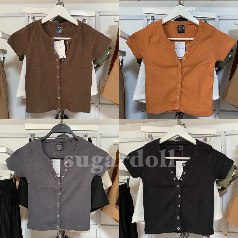 Factorie snap button down ribbed top [ dark shades ] warm orange brown ...
