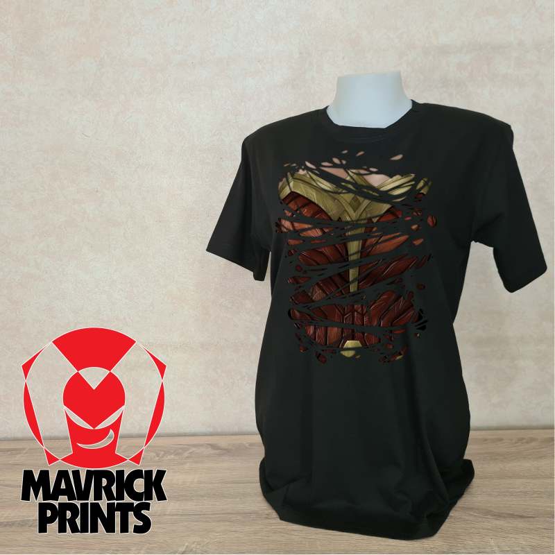 MAVRICK Superhero Wonder Woman Ripped Design ROund Neck Women's T-Shirt ...