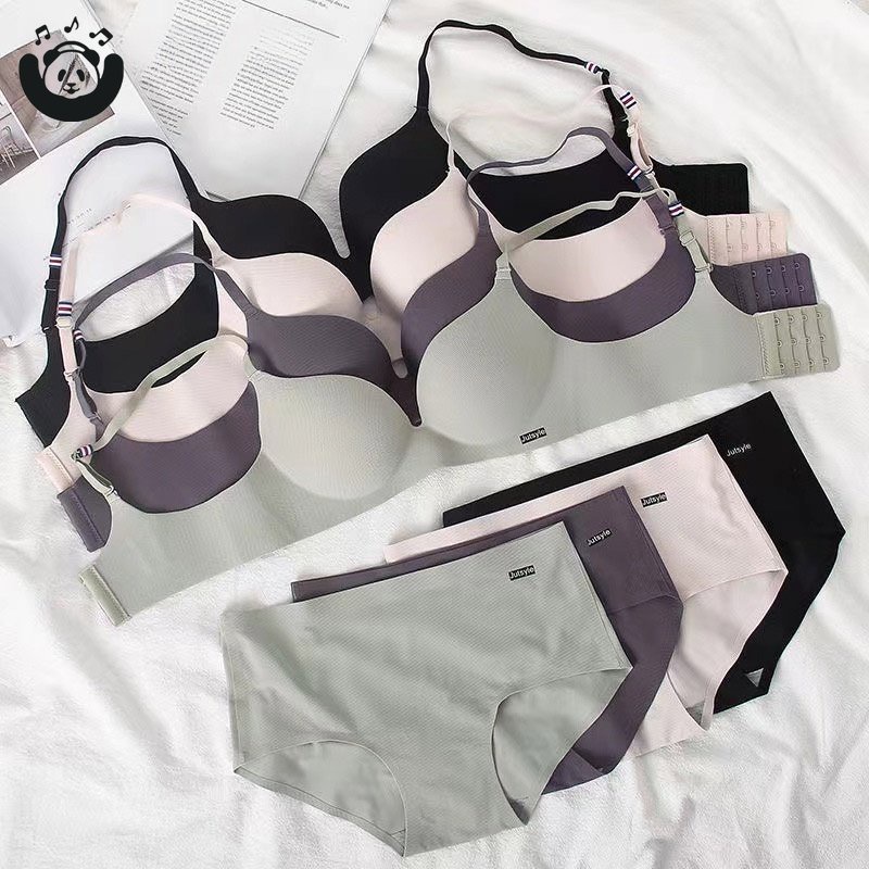 Non Wired Women Bra Set Seamless Small Chest Push Up Gathering ...