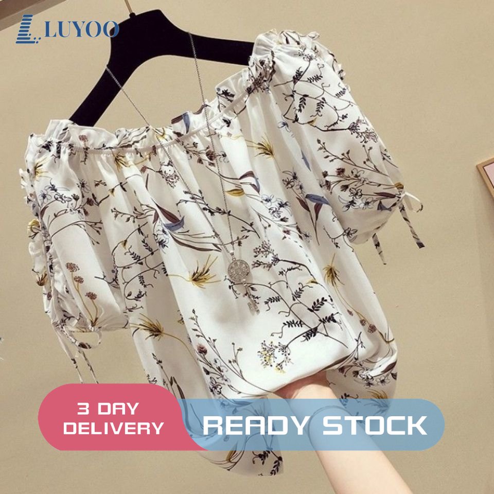 LUYOO Blouses Women New Style 2024 One-word Shoulder Blouse Sweet ...