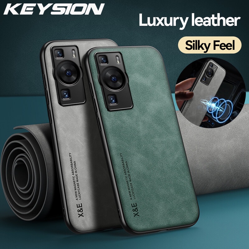 KEYSION Luxury Leather Case for Huawei P60 Pro Soft Silicone+PC ...