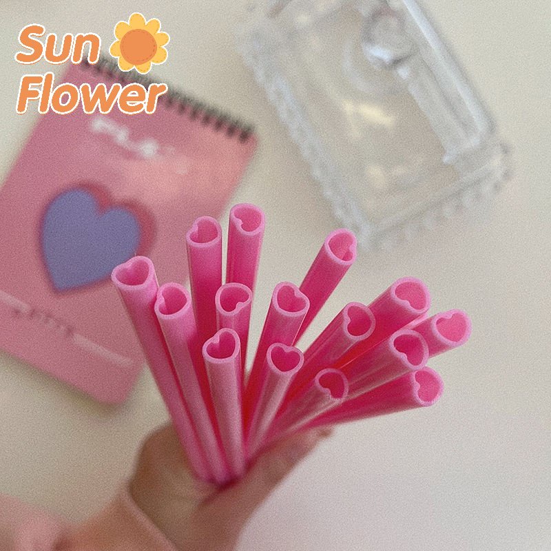 Pink Straws Creative Heart Shaped Straw Portable Plastic Straws ...