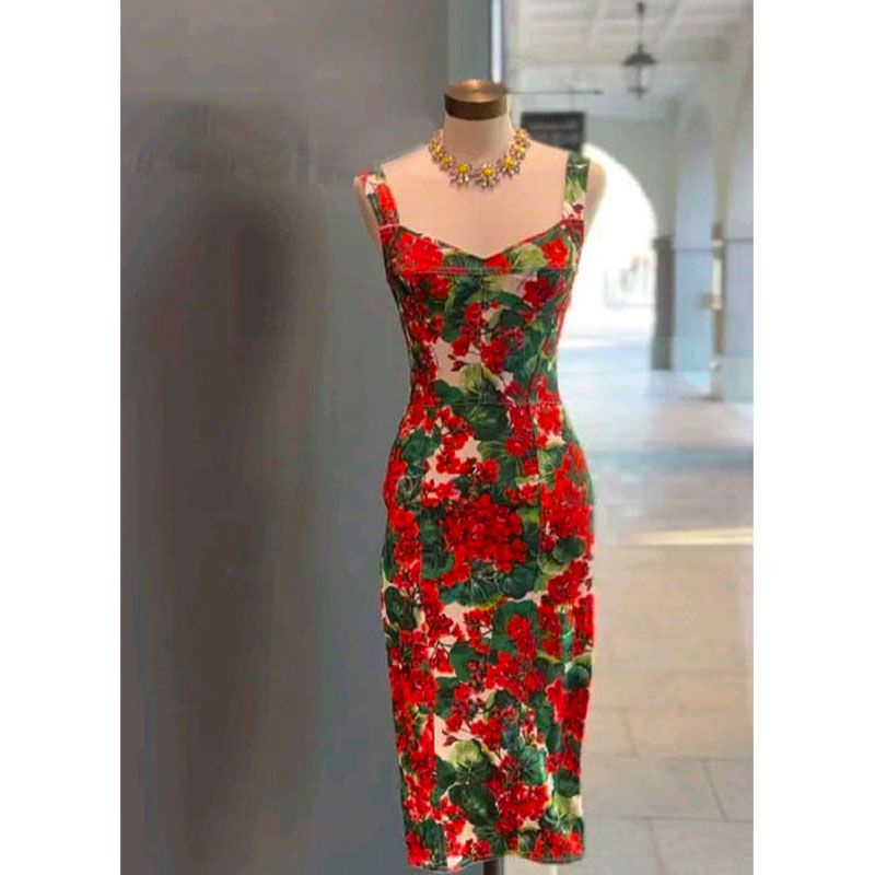 Gentle Elegant Red Dress French Sheath Floral Dress | Shopee Philippines
