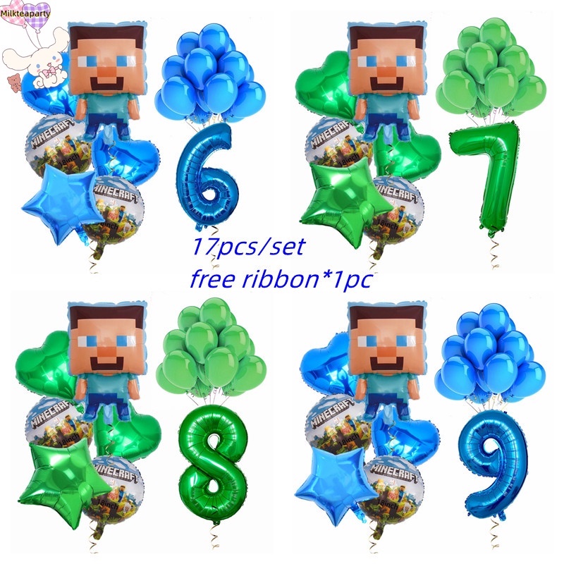 Minecraft Balloon Steven Foil Balloon Blue Green Number Old Balloons ...