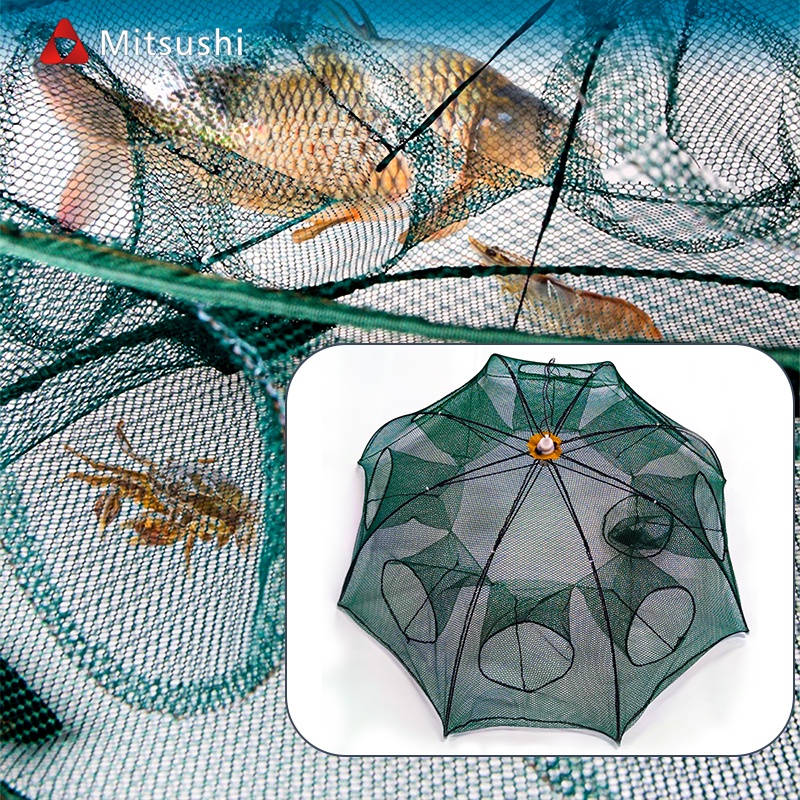 Mitsushi Folding Umbrella Fish Net 10/16 Hole Shrimp Cage Crab Fish ...