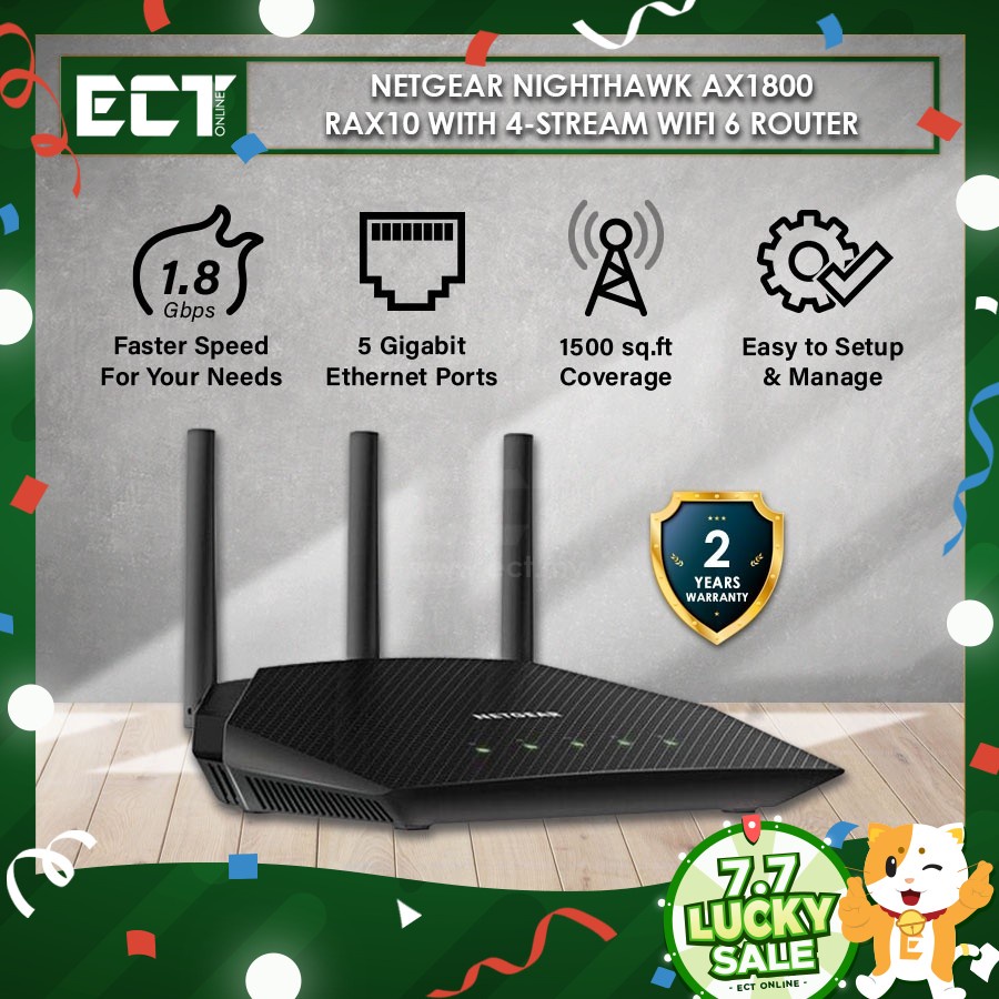 Netgear Nighthawk AX1800 RAX10 with 4-Stream WiFi 6 Router | Shopee ...