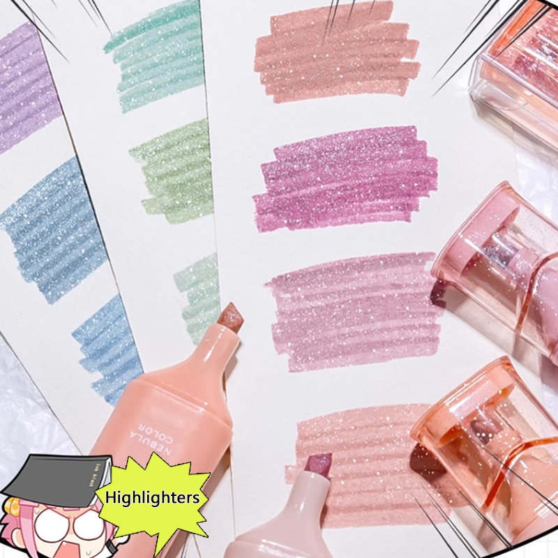4 Pcs Boxed Pastel Color Highlighters with Fine Flash Student Fiber ...