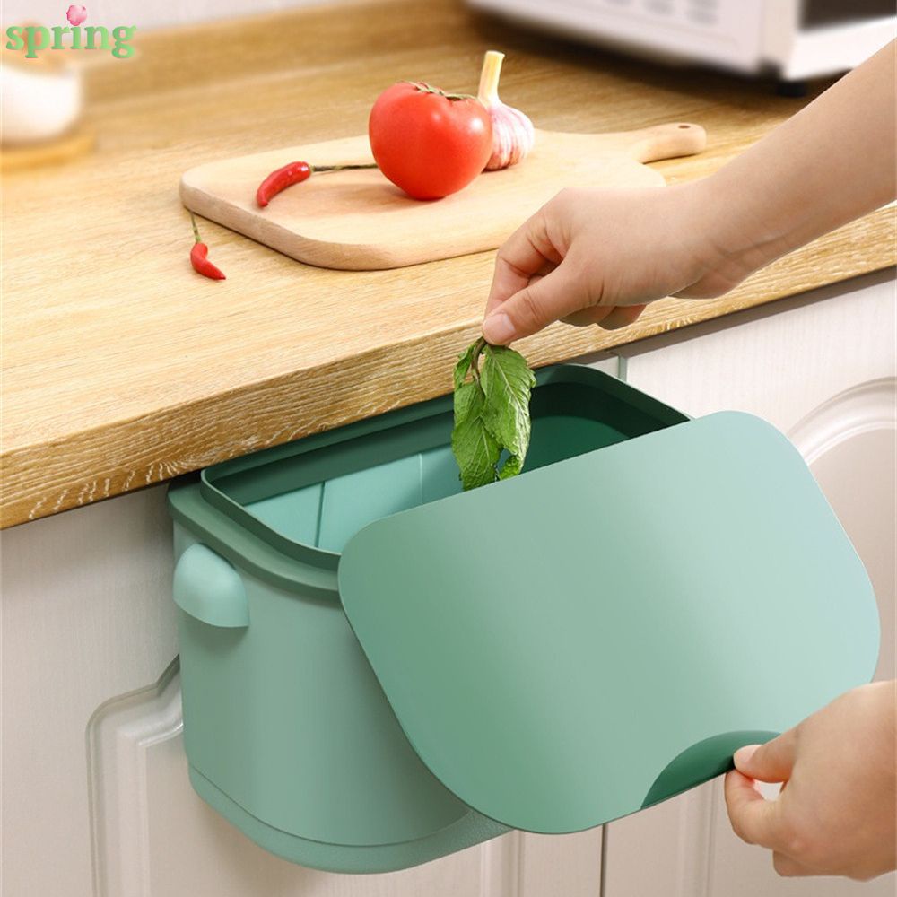 Kitchen Trash Can With Lid Wall Mounted Hanging Trash Bin Litter Holder ...