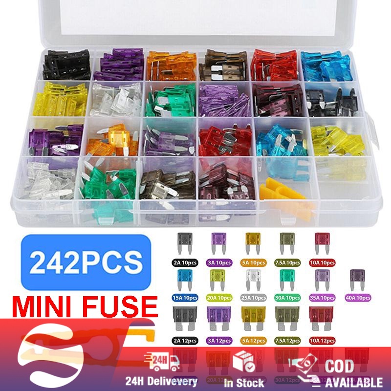 242PCS Mini Fuse Plate Small Car Fuse Replacement Boxed Auto Fuse ...