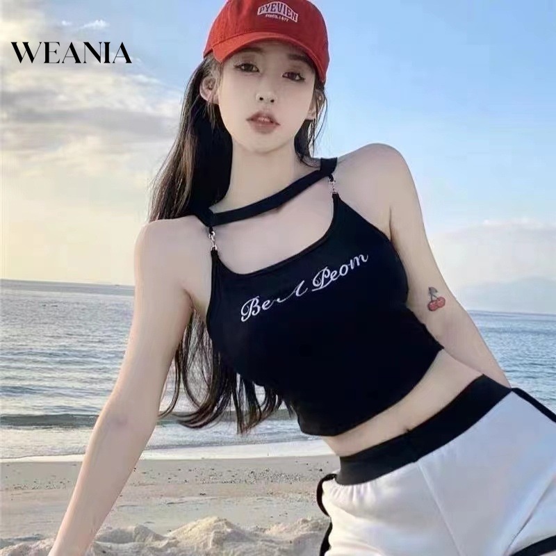 WEANIA Women Pure Spice Girl Style Alphabet Embroidered Camisole with ...