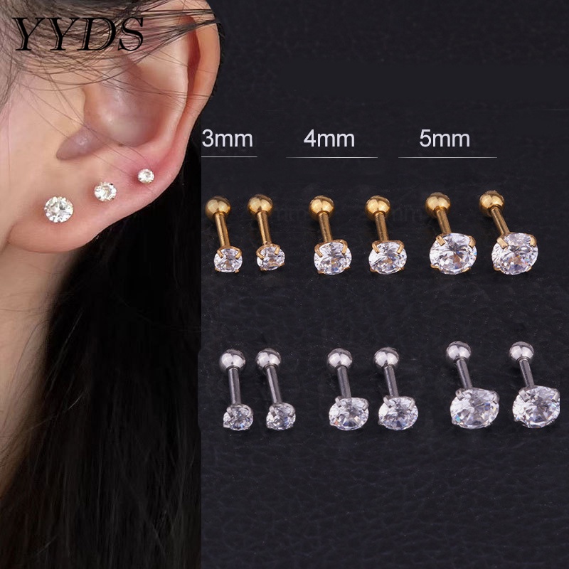 Simple Zircon Metal Earrings Screw Piercing Stud Earing for Women ...