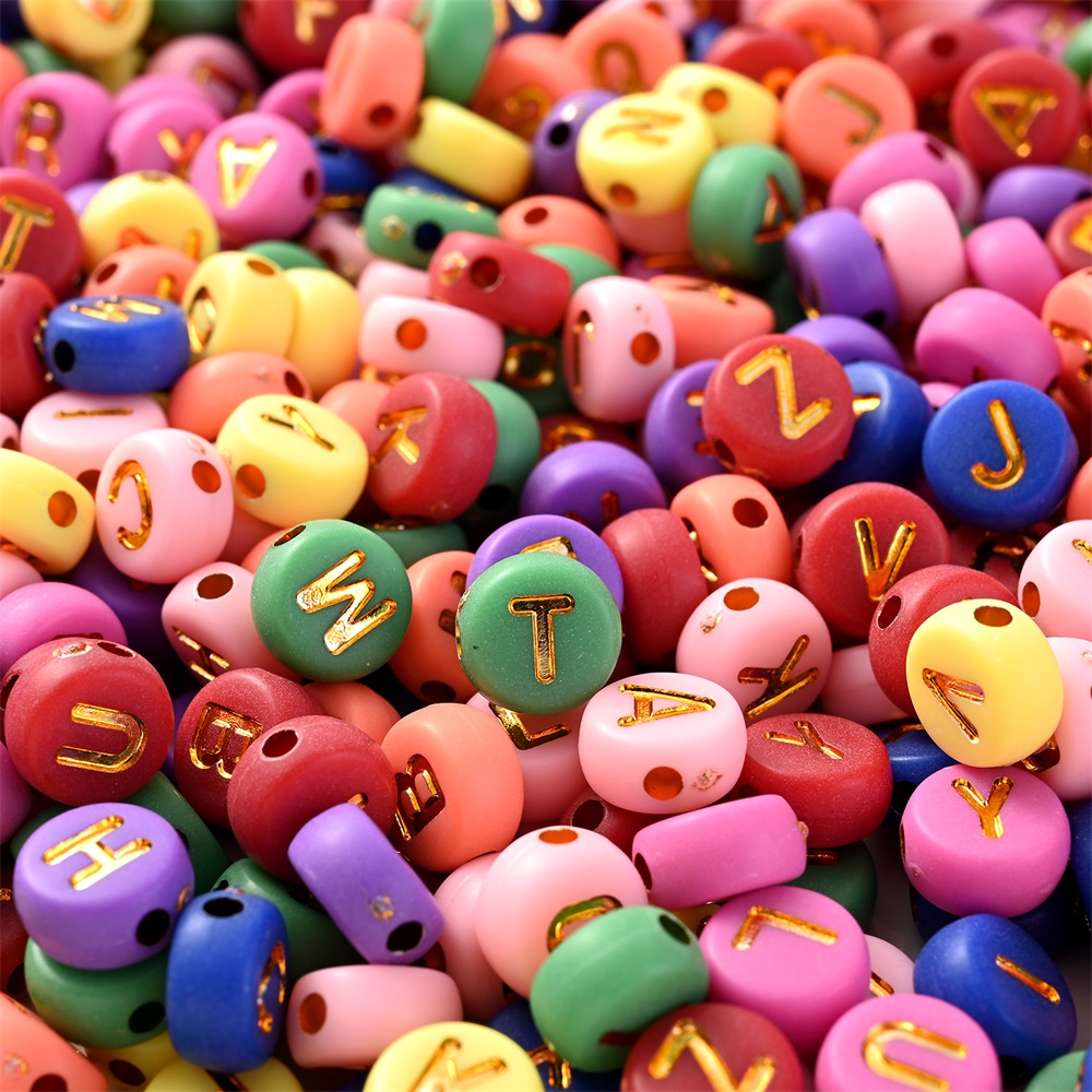 100pcs Square & Flat Round Letter Beads Mix Golden Silvery Color ...