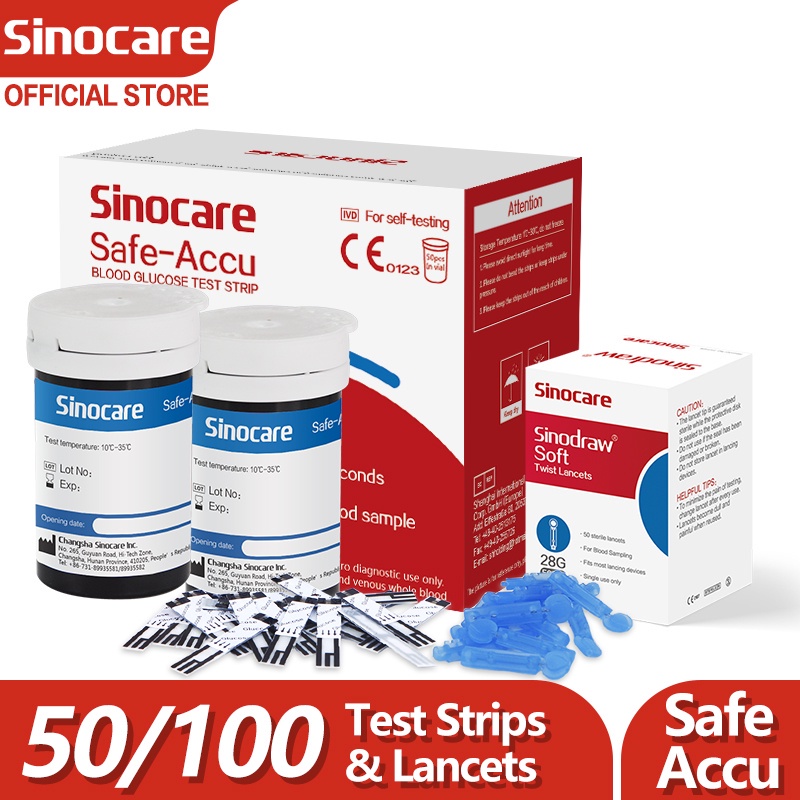 Jinღ Sinocare 50/100x Test Strips And Lancets Kit Suit For Sinocare ...