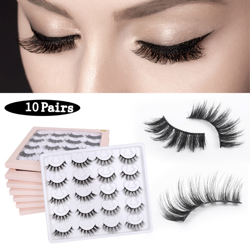 10 Pairs Realistic Multi Layer Faux Mink Eyelashes Handmade False