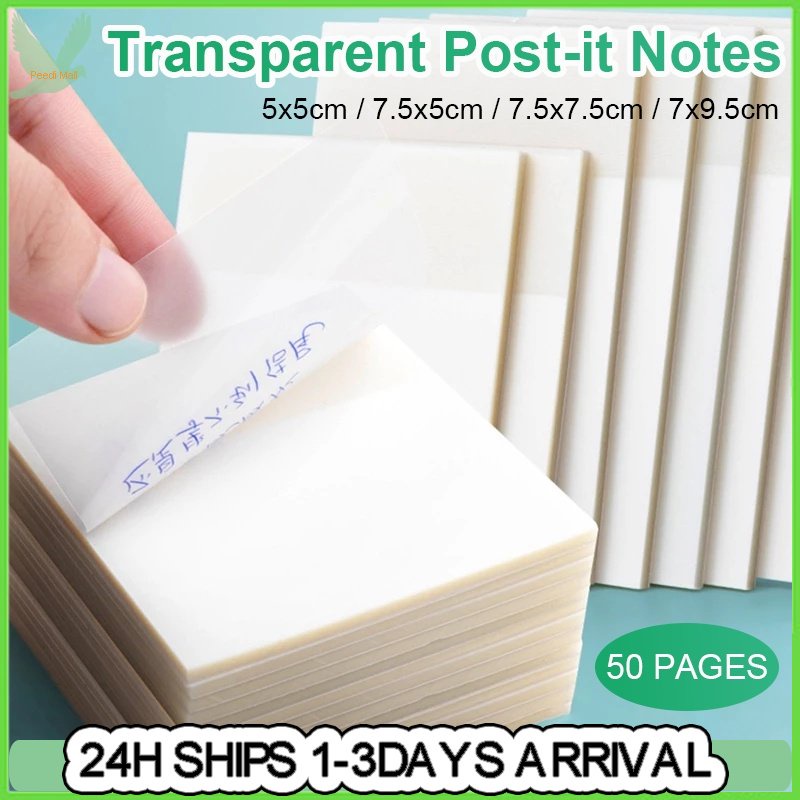 50 Pages Transparent Sticky Notes Waterproof Clear Sticky Note Post-it ...