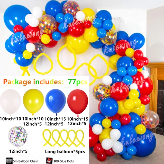 1 Set Blue Red Yellow Lego Building Theme Party Balloons Happy Birthday ...
