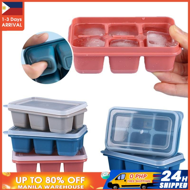 Silicone Ice Cube Mould with Lid 6 Grid Soft Bottom Square Ice Cube ...