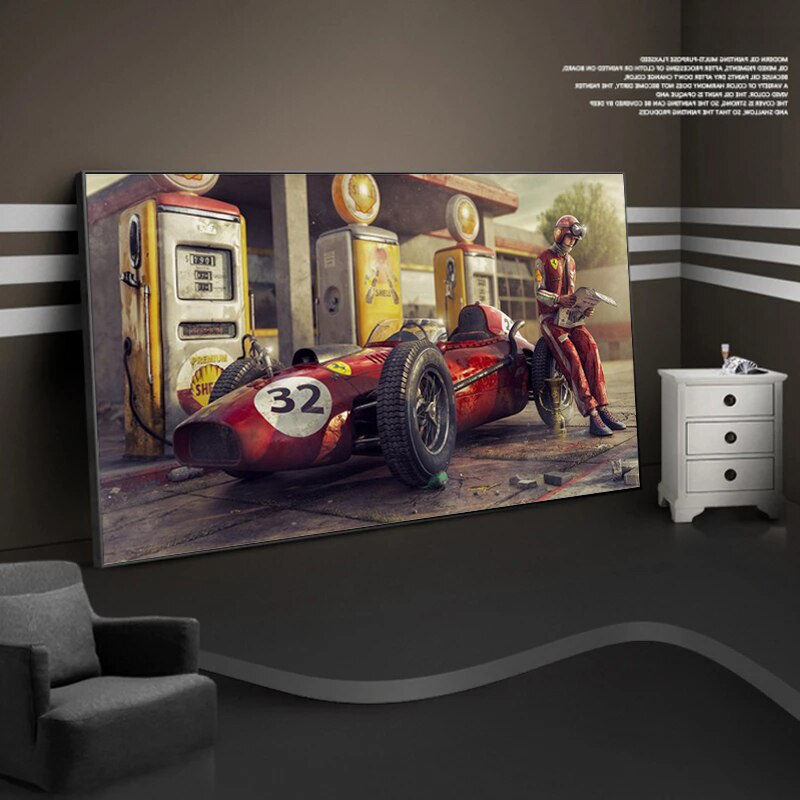 Vintage Car Poster Ferraris Classic Racing F1 Race Car Artwork Wall Art ...
