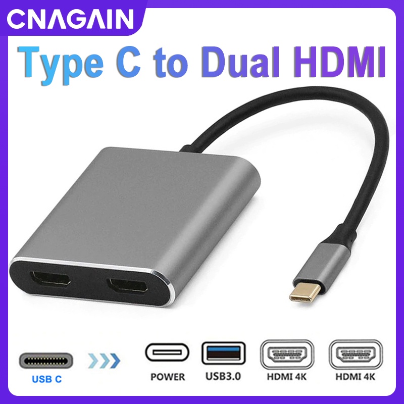 CNAGAIN USB C to Dual HDMI Adapter 4K, Type C Splitter 2 Monitors ...