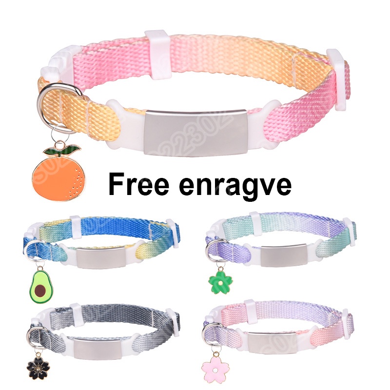 Free Custom ID Name Tag Dog Collar Bell Necklace Colourful Nylon Kitten ...