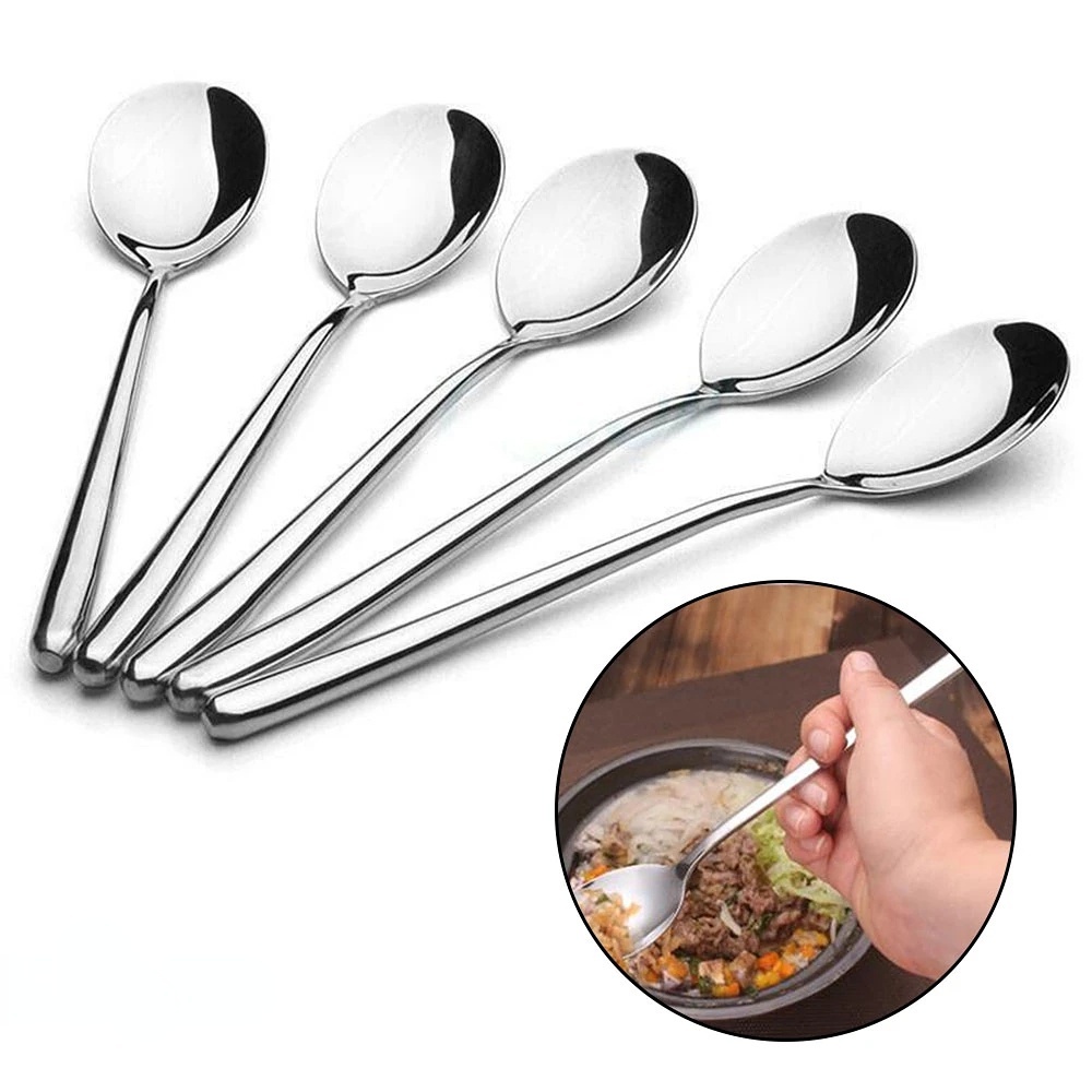 Long Handle Stainless Steel Fork Spoon/Non-slip Dessert Ice Cream ...