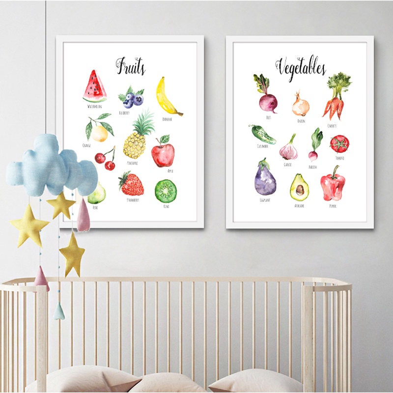 Vegetables Fruits Watercolour Painting Kids Nursery Learning ...