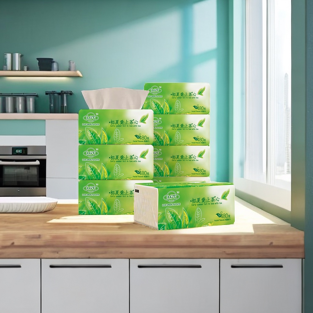 Tissue Paper Towel For Baby green tea Facial Tissue 480 Sheets 8Packs 4 ...