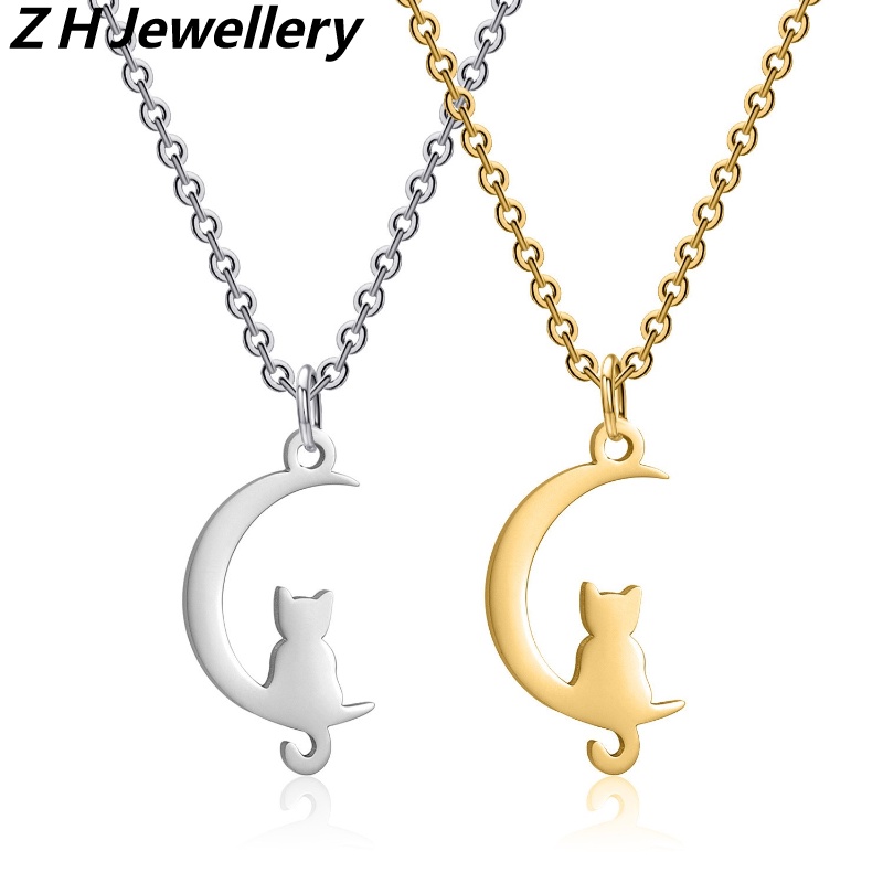 Z H Jewelry 18K Gold 24K Gold S925 Silver Moon Cat Pendant Men's and Women's Lovers Good Friends ...
