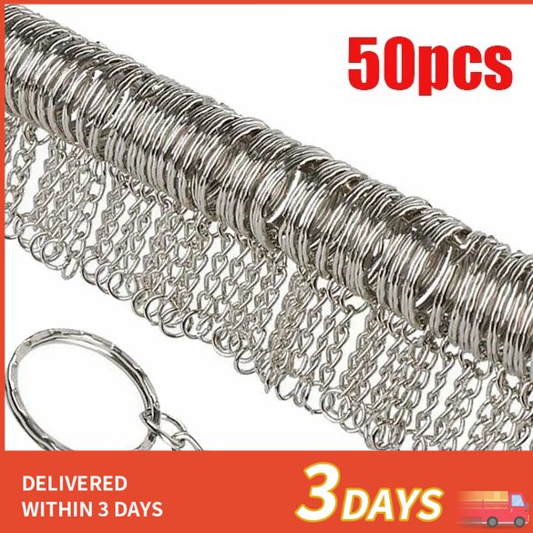 50 Pcs Silver Plated Metal Blank Keyring Keychain Split Ring Keyfob Key ...