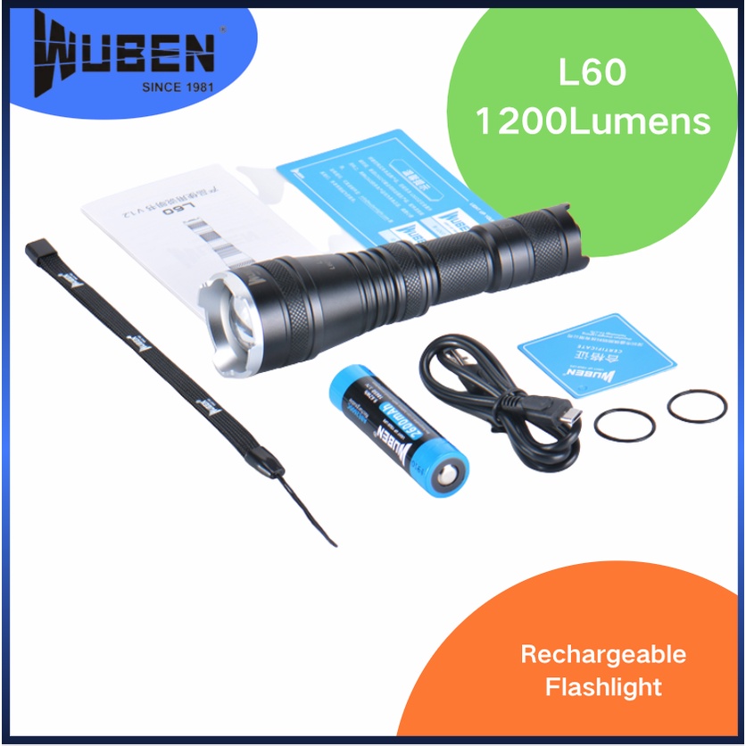 WUBEN L60 USB Rechargeable LED Flashlight High-Powerful Tactical Light ...