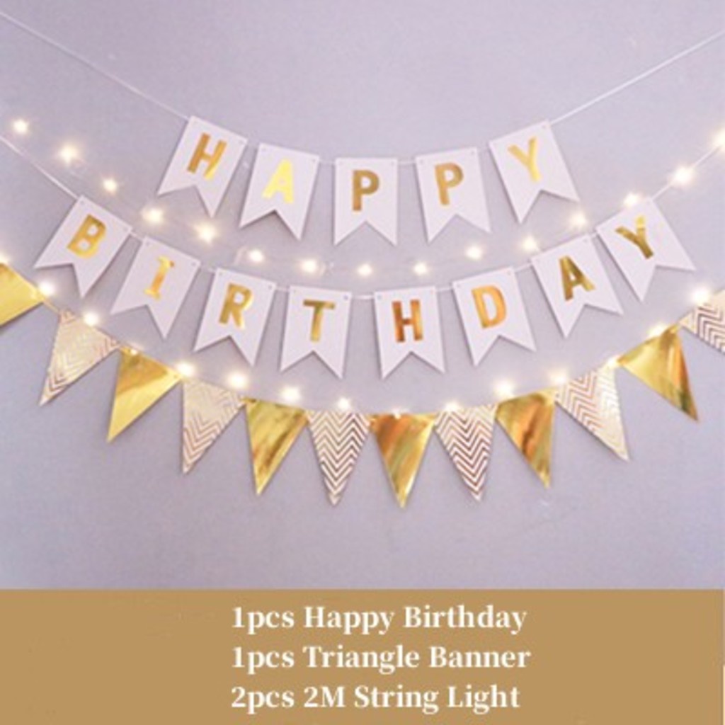 Happy Birthday Triangle Banner Flags With Light Party Decorations ...