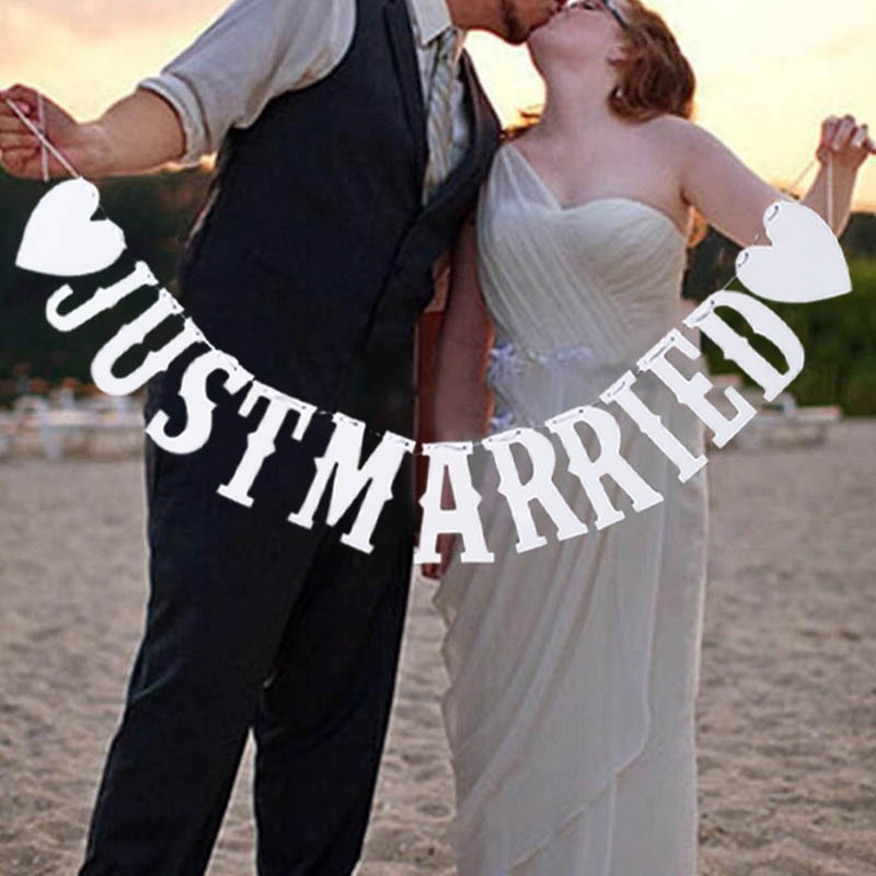 Happy Wedding Just Married Bunting Banner Bridal Shower Marriage Photo ...