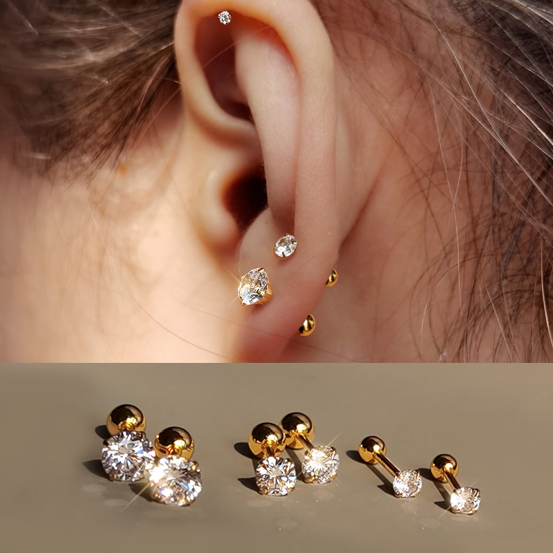 Screw Tightening Buckle Zircon Stud Earrings S925 Spiral Ear Bone Stud ...