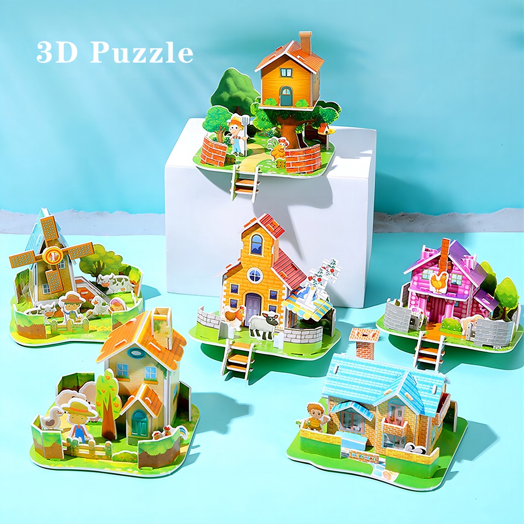 3d Three-Dimensional Puzzle DIY Paper Puzzle Creative Cabin Building ...