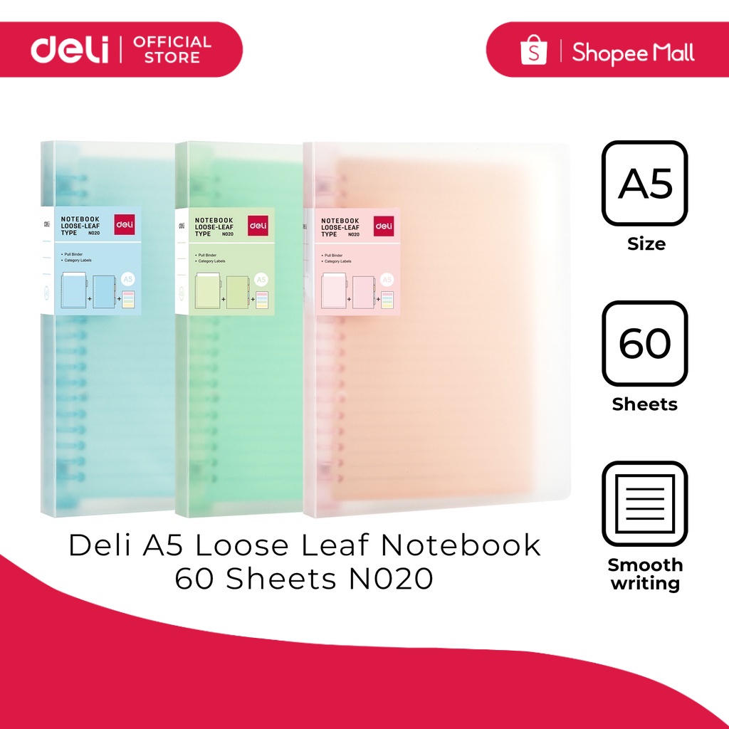 Deli N020 A5 Loose Leaf Notebook 60 Sheets 1PC [79N020] | Shopee ...