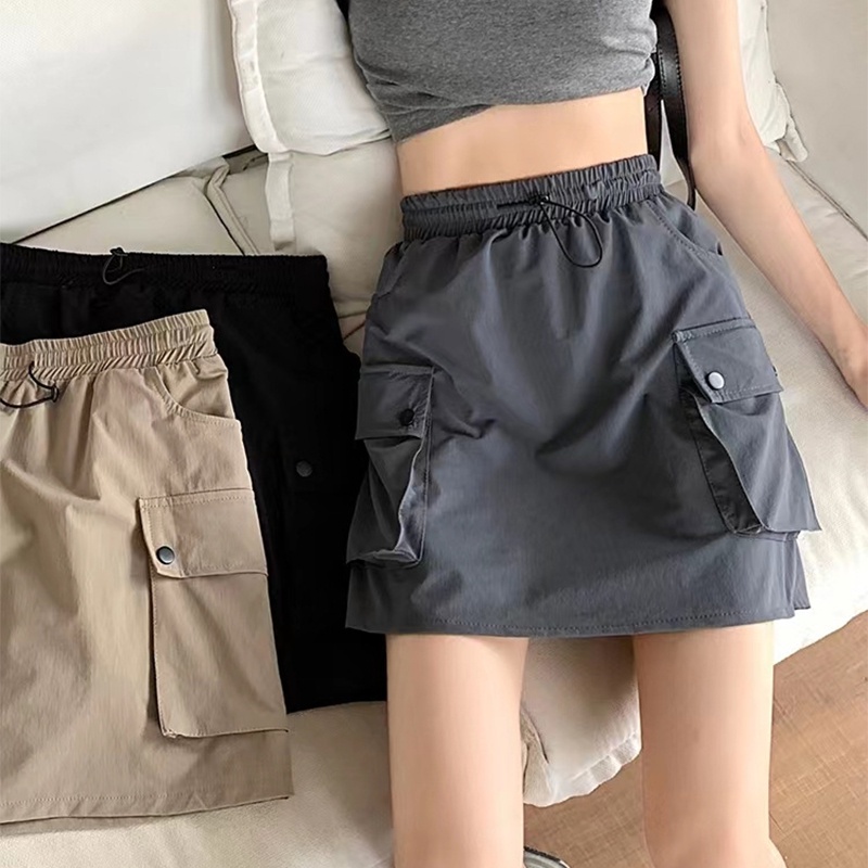 Elastic Waist Drawstring Design Half-body Skirt Women Summer High Waist ...