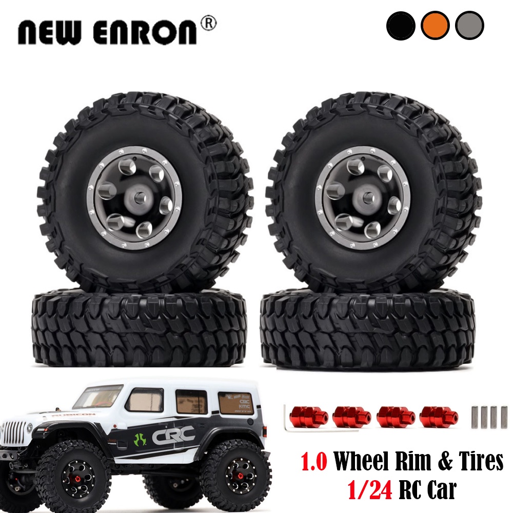 1/24 Mini Micro Crawler Car 1.0 4Pc Alloy Beadlock Wheel Rim Rubber Tires for RC Car Axial SCX24 ...