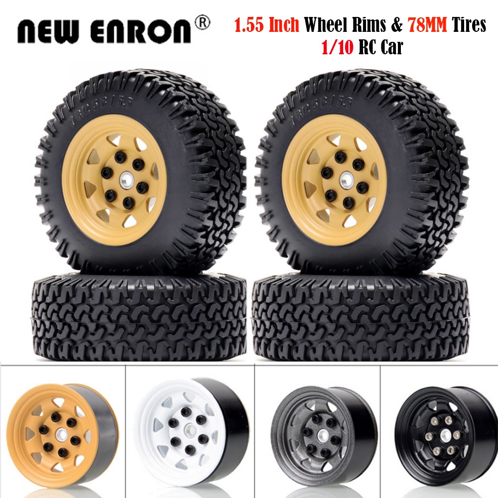4Pc 1.55 Inch Rubber Crawler Tires CNC Alloy Beadlock Wheel Rims for RC ...