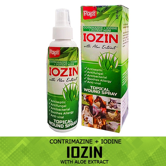 Papi Iozin Wound Spray Cotrimazine /Iodine / Potent Herb 120mL For Pets ...