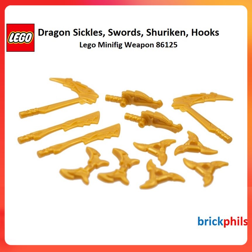 Lego Minifig Weapon 86125 - Dragon Sickles, Swords, Shuriken, Hooks, 12 ...